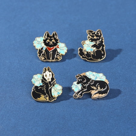 QUETO 4 Cute Animal Enamel Pins Cartoon Rabbit Snake Fox Crow Flower ...