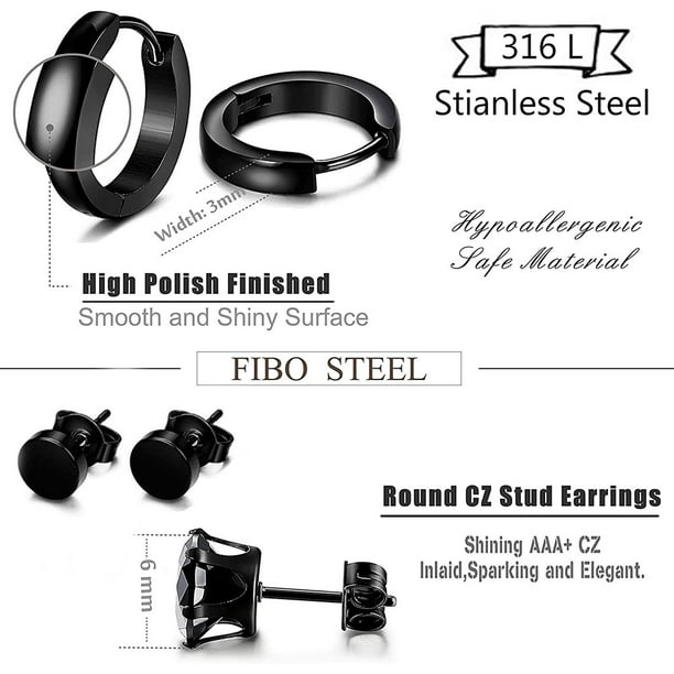 MesaSe 7 Pairs Stainless Steel Stud Earrings Hoop Earrings Piercing Black Dumbbell Stud Earring Set Black Walmart Business Supplies