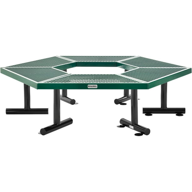 Hexagon Outdoor Tree Bench, Expanded Metal, 73"L x 63"W x 18"H, Green ...