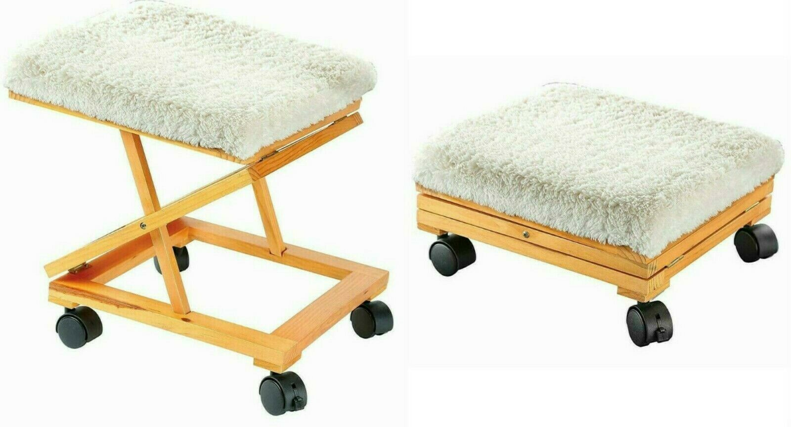 Ottoman Footrest Stool Foot Rest Elevated Rolling With Wheels Fleece