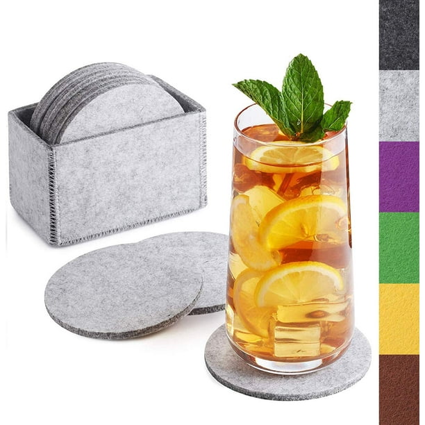 SHAR Round felt coaster for glasses - Set of 10 box incl. - light gray ...