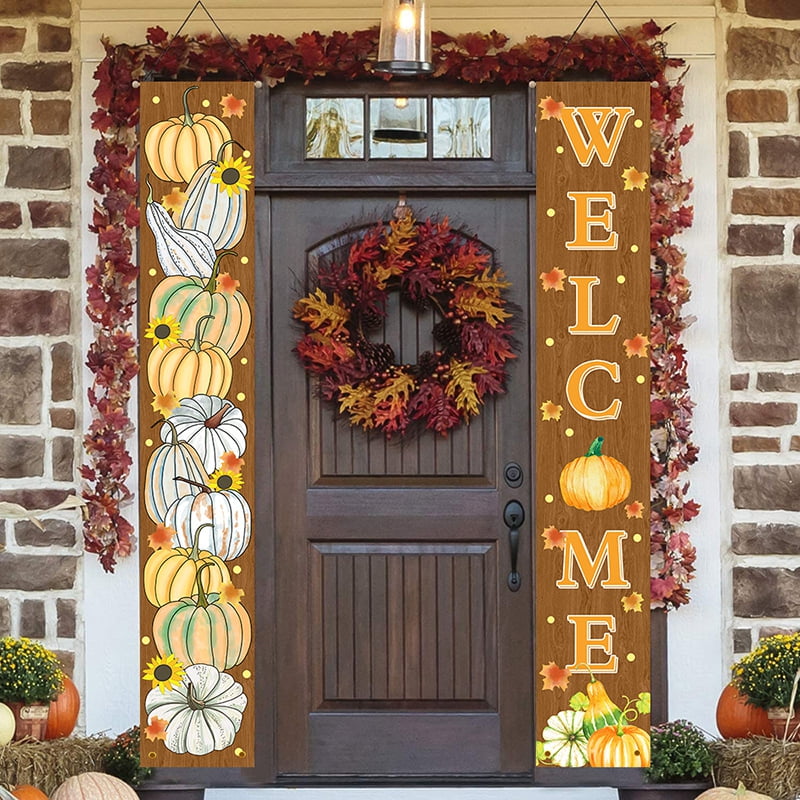 Thanksgiving Front Porch Banner Happy Fall Porch Sign Fall Outdoor Sign ...