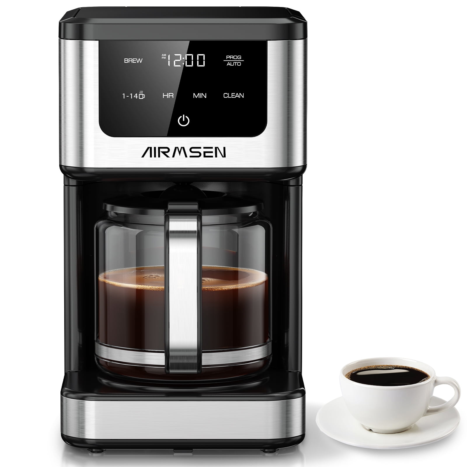 AIRMSEN 14-Cup Coffee Maker with Adjustable Brew Sizes, Programmable ...