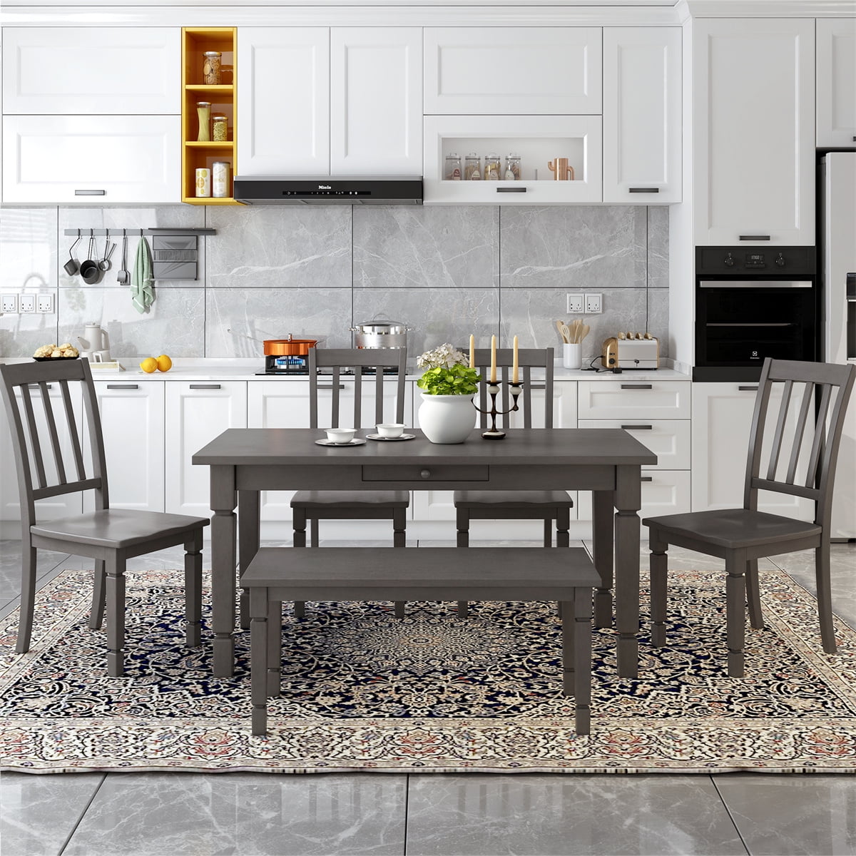 6-Piece Classic Style Kitchen Table Set Wood Dining Table Set Dining ...