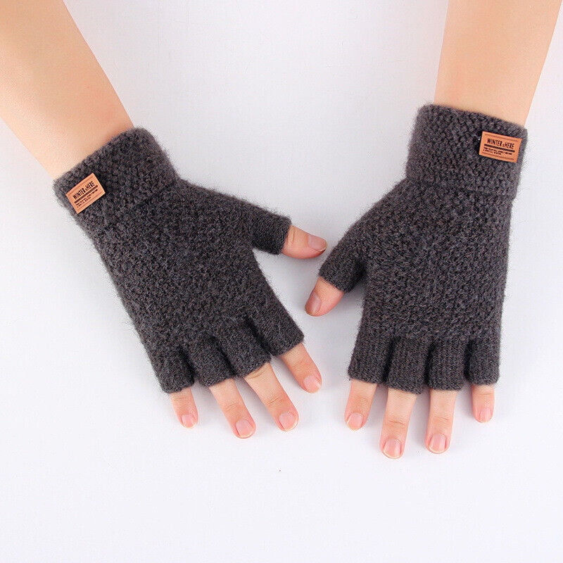 1Pair Alpaca Wool Fingerless Gloves Thermal Mens Knitted Half Finger ...