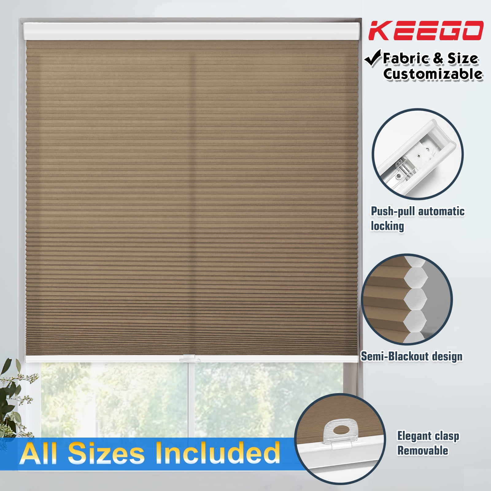 Keego Cordless Cellular Shades Window Blinds Modern Size and Color ...
