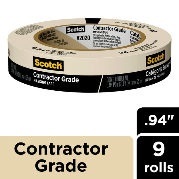Scotch Contractor Grade Masking Tape, 0.94 in x 60.1 yd, Tan, 9 Rolls ...
