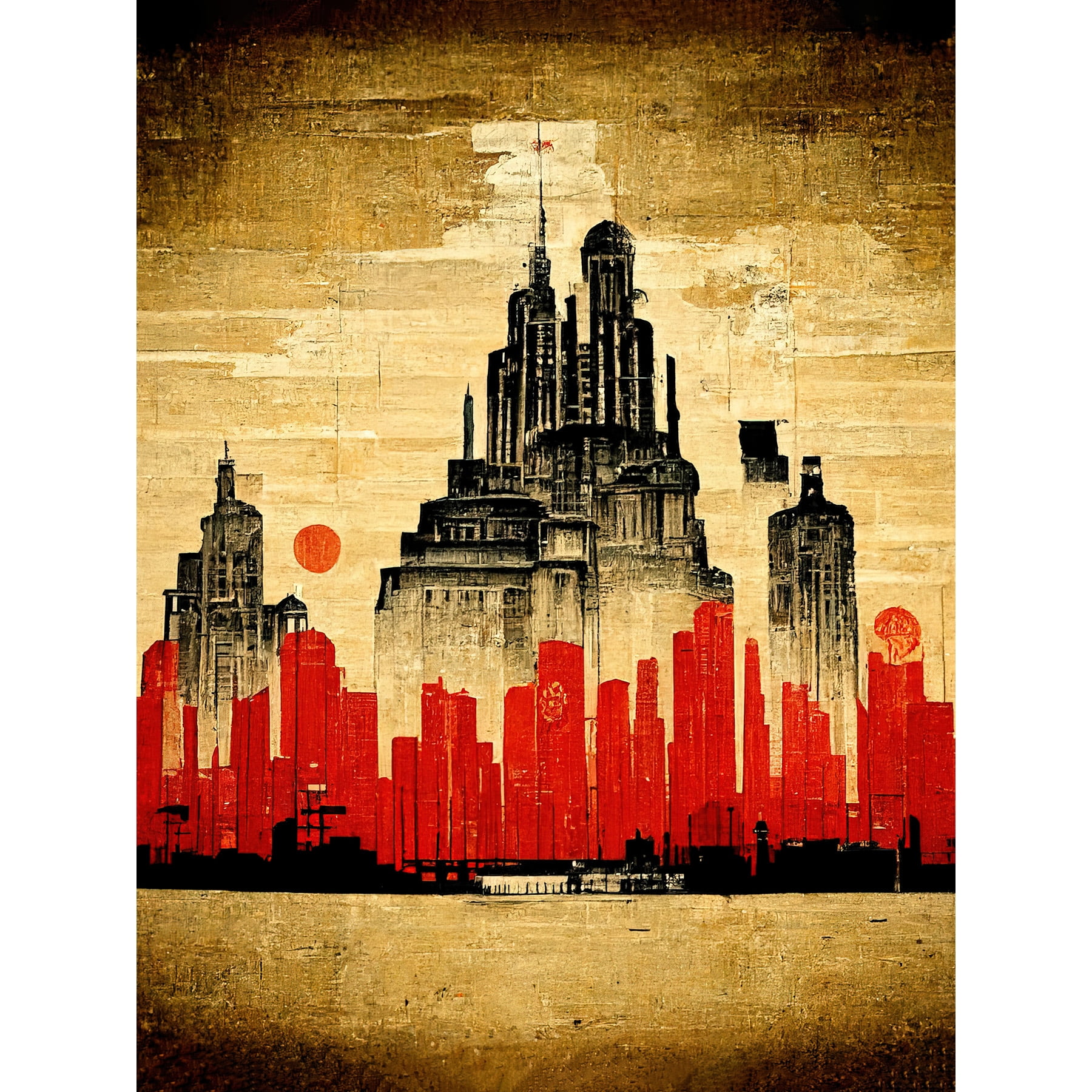 Dystopian Cityscape Skyline Colourblock Poster Large Wall Art Poster ...