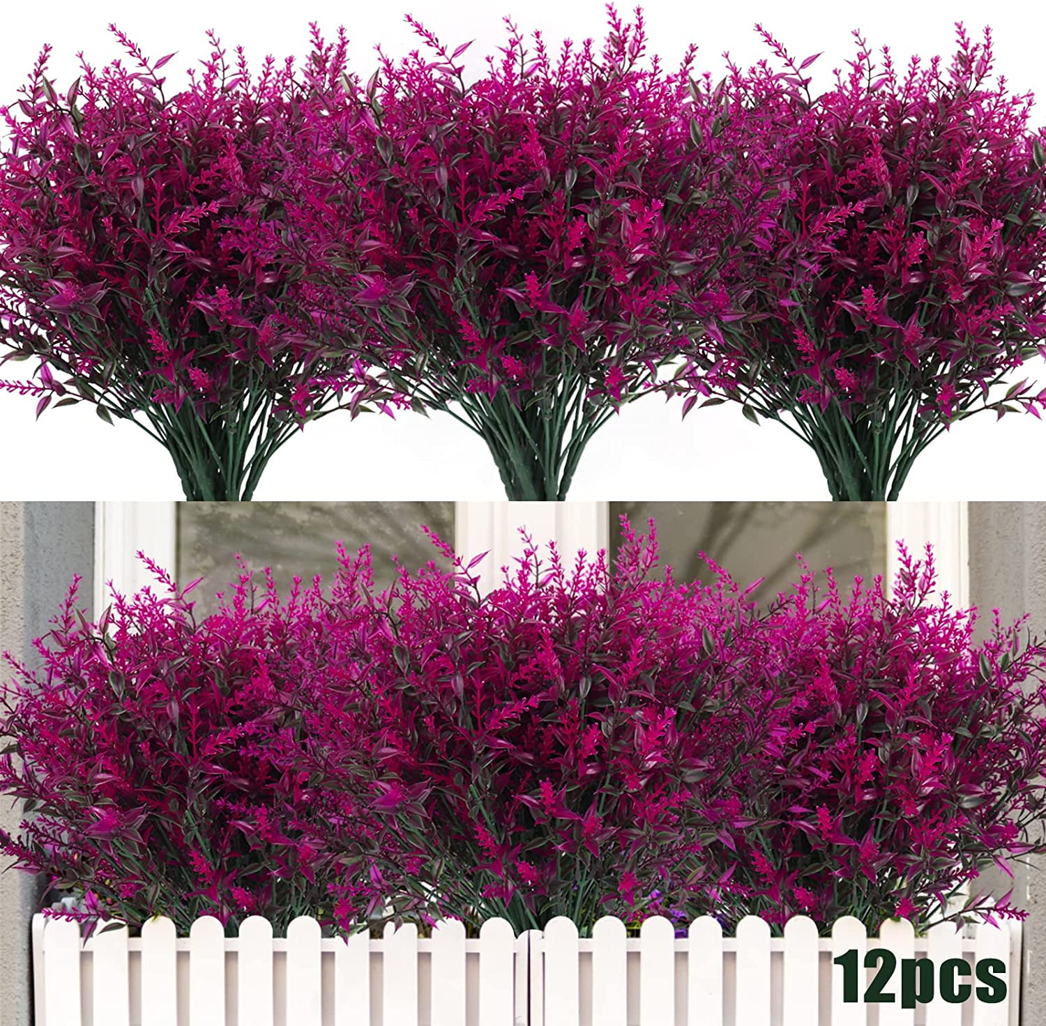 Sinhoon Artificial Greenery Lavender Fake Shrubs Flowers 12 Bundles UV ...