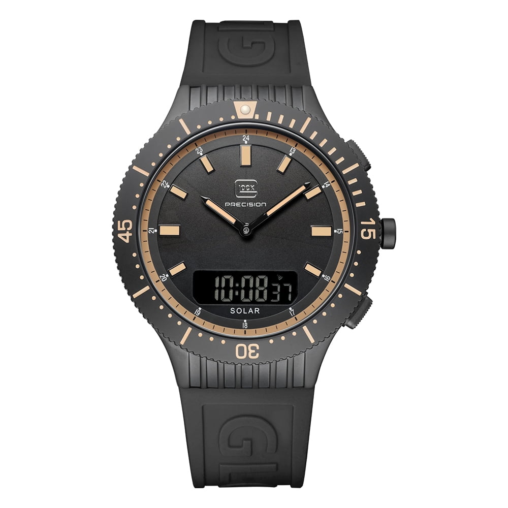 Reloj Glock Precision para hombre, caja de acero negro y correa marrón ...