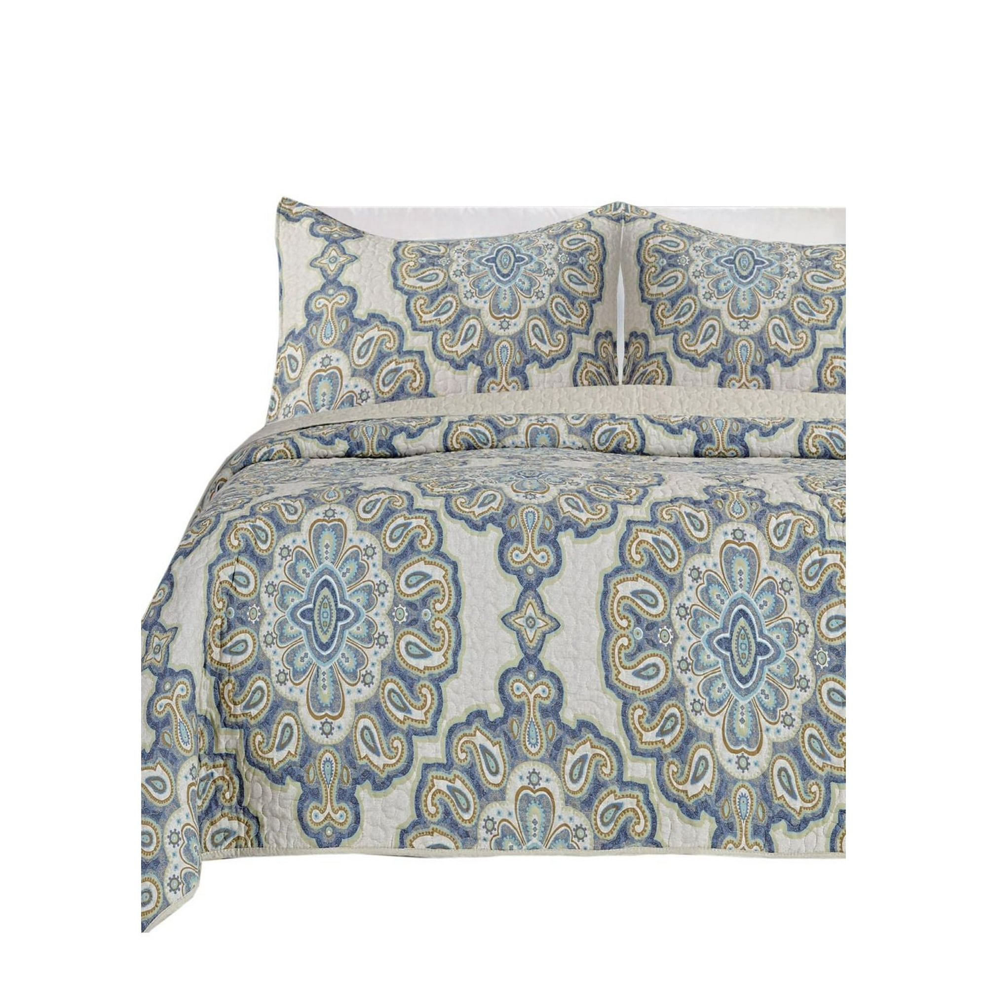 Click here for Gouchee Home Rome Quilt Set - Queen Size Blue 3-Pi... prices