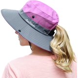 Visland Women's UV Protection Folding Bucket Cap, Ponytail Sun Hat for Outdoor, Hiking, Beach ...