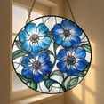 Botanical Blue Poppy Bloom Faux Stained Glass Round Window Hanging ...