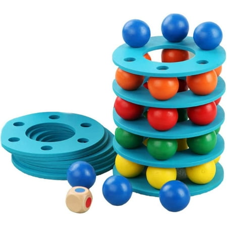 1 Set Wood Blocks Stacking Game Balls Building Blocks 3D Rainbow Tower ...