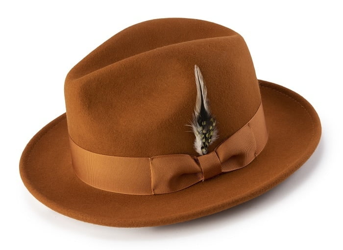 Montique Cognac Lightfelt 2 1/2 Inch Wide Brim Wool Felt Pinch Hat H-60 ...