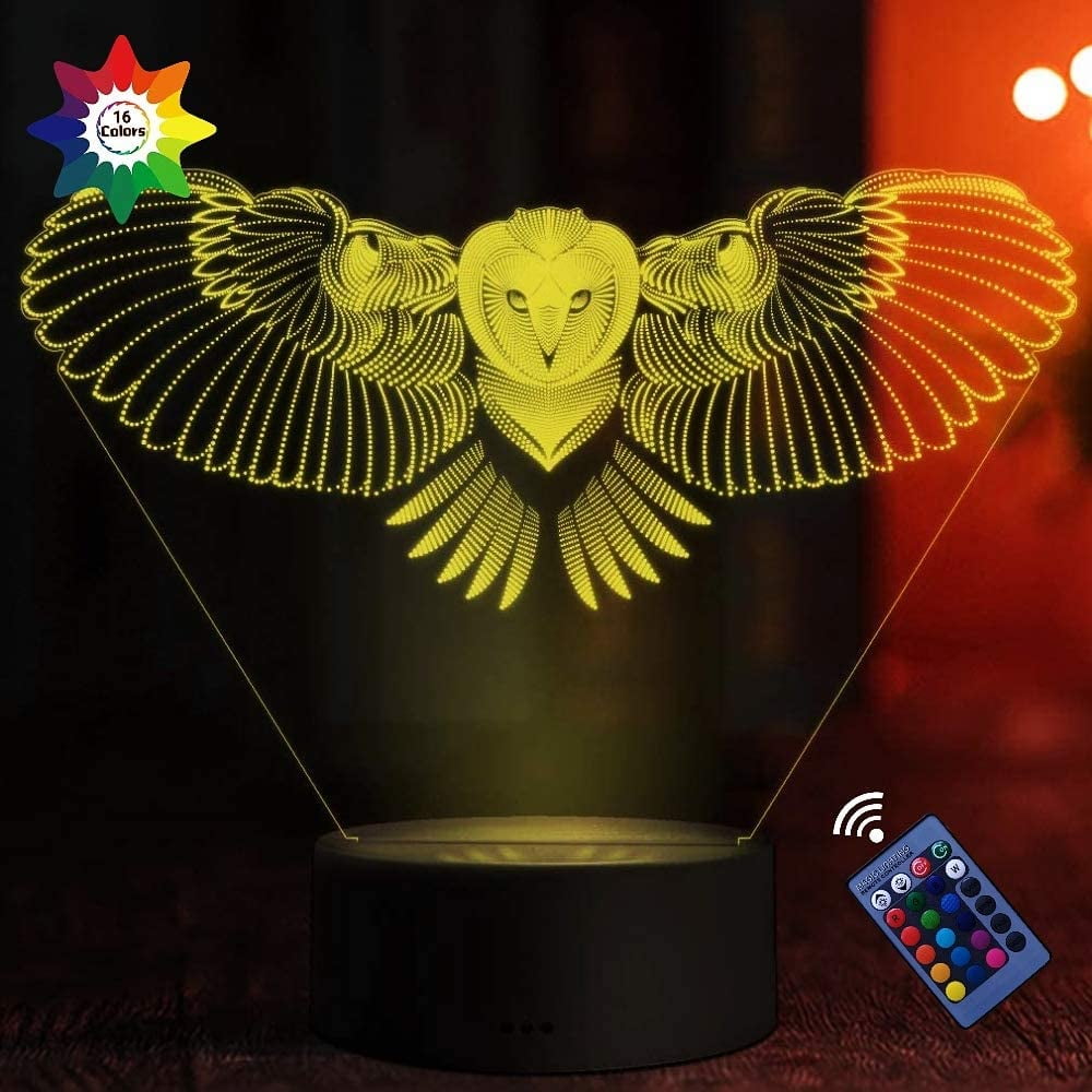 YSITIAN Creative 3D Owl Lamp Night Light 16 Colors Changing USB Powered ...