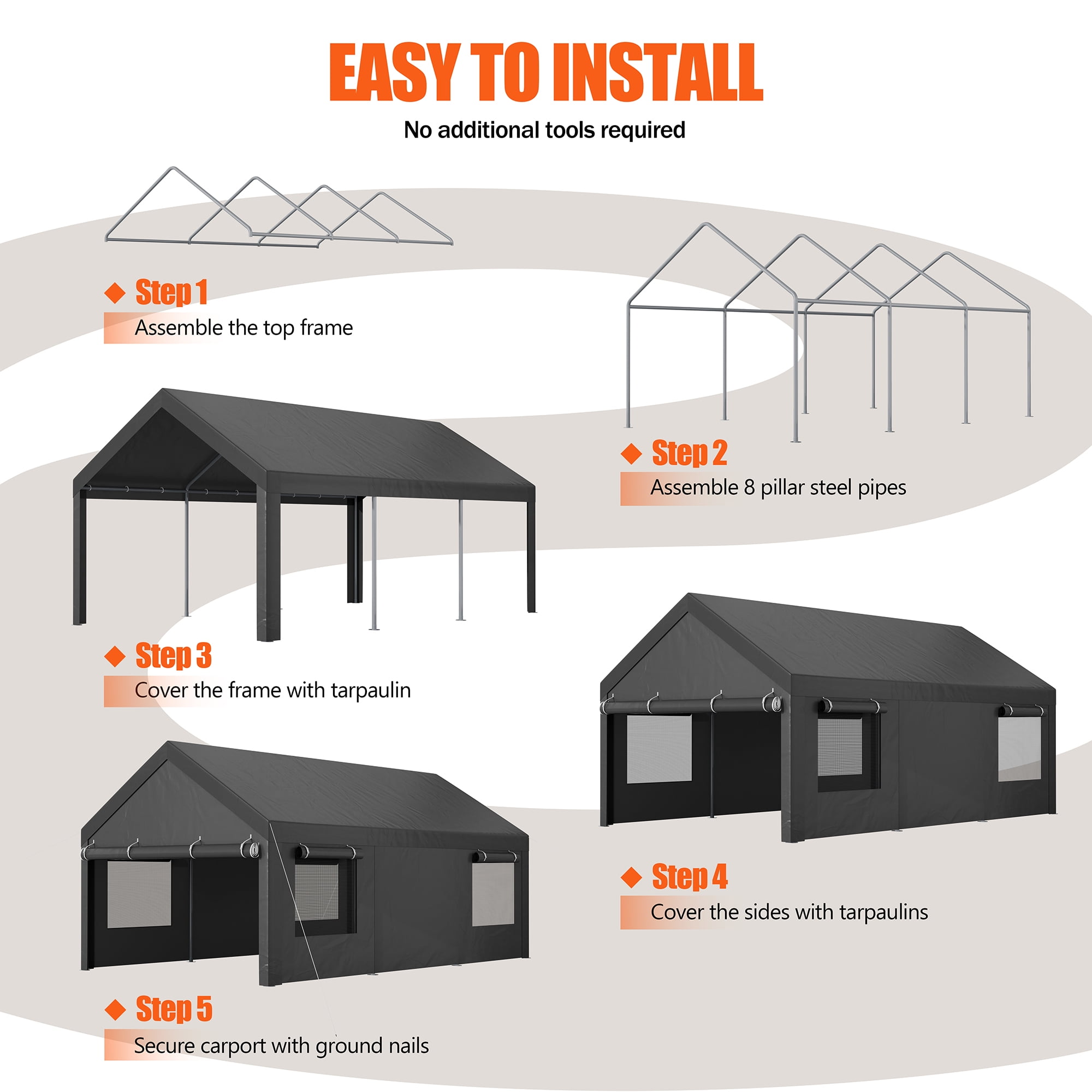 Waterproof Carport Tarp Walsunny 10x20ft Carport Canopy - Heavy-Duty ...