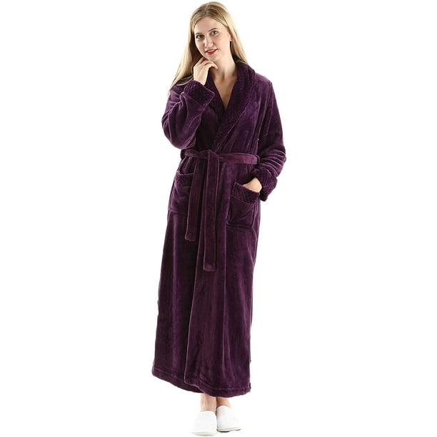Womens Full Length Fleece Robe Cozy Plush Long Warm Bathrobe With Belt