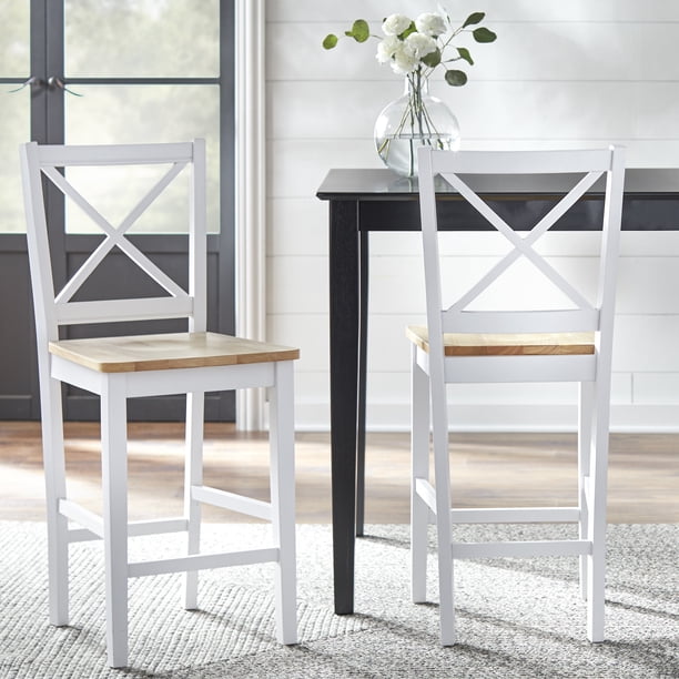 TMS Virginia Cross-Back 24" Stool, Set of 2, White/Natural - Walmart.com