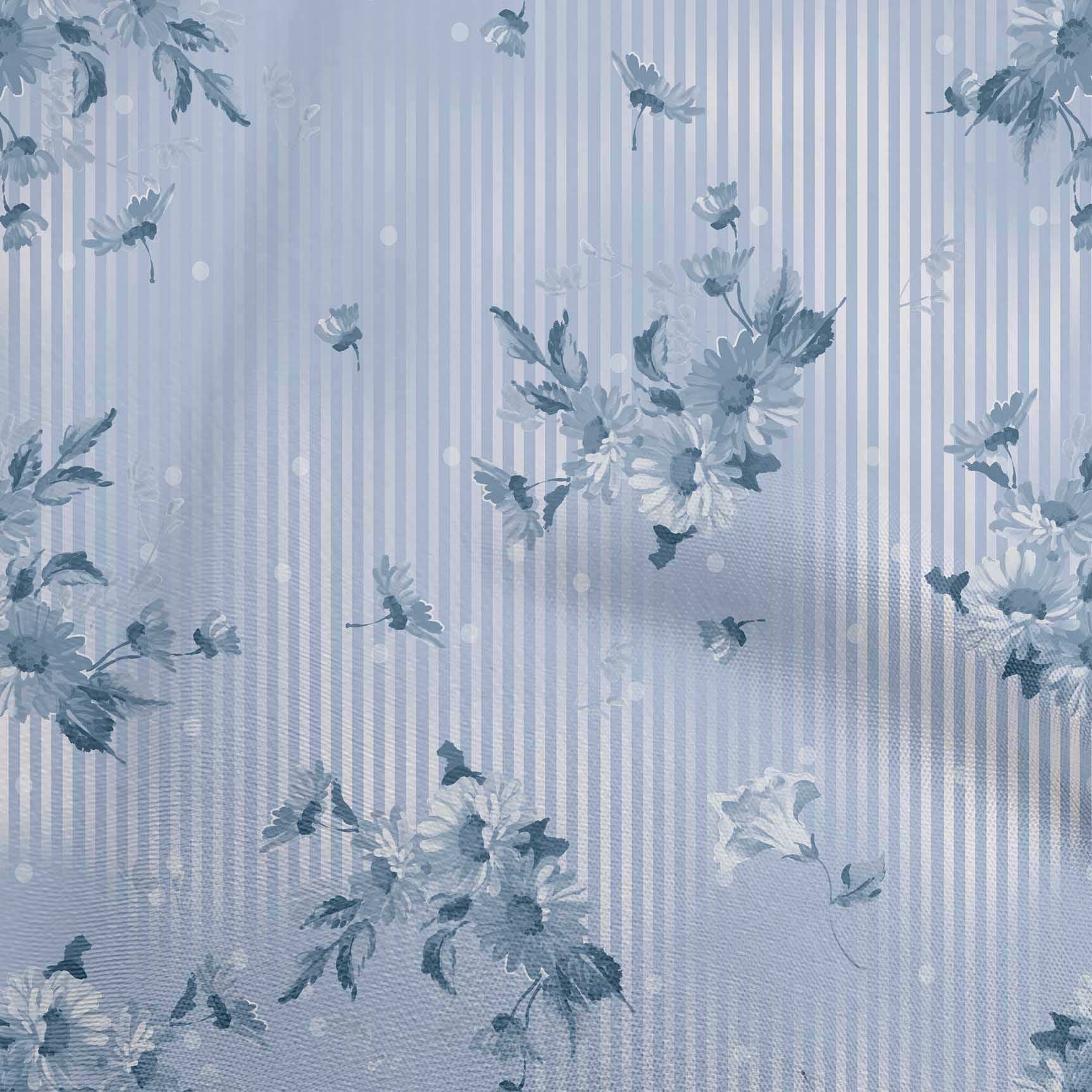 oneOone Cotton Poplin Grayish Blue Fabric Florals Fabric For Sewing ...