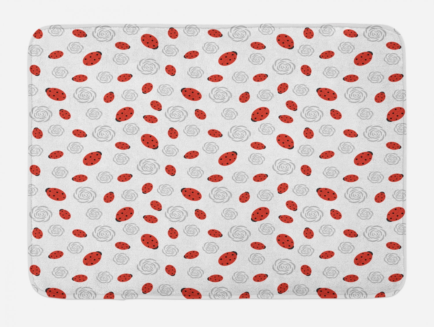 Ladybugs Bath Mat, Abstract Flower Silhouettes Nature Illustration ...