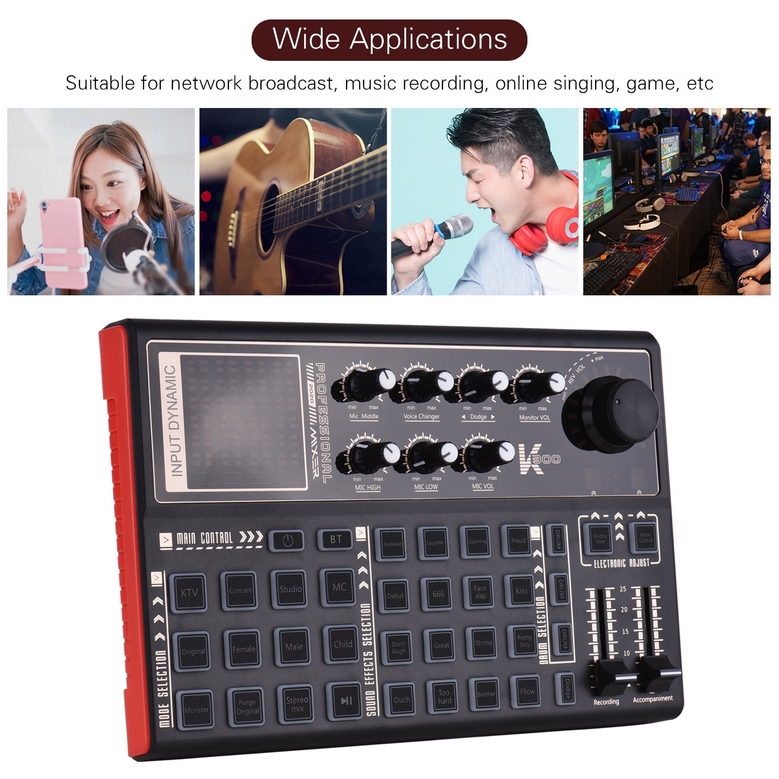 Buy Yabuy SK300 Live Sound Card External Voice Changer Audio Mixer ...
