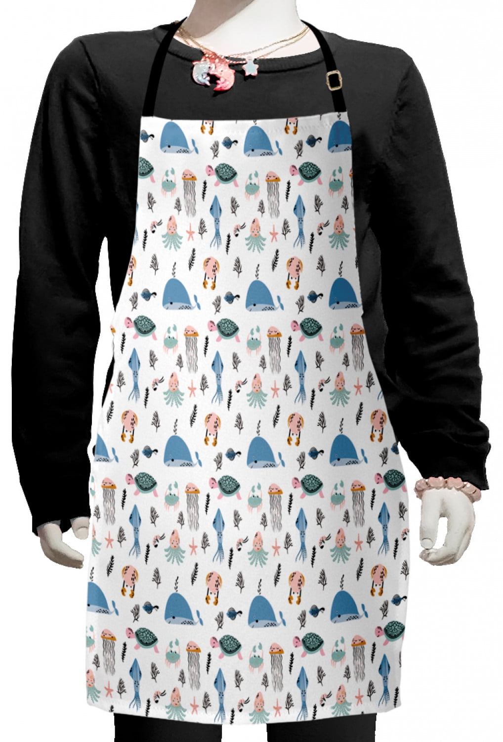 Nautical Kids Apron, Underwater Sea Life Animals Turtles Squid Whale ...