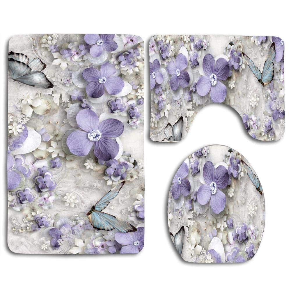 PUDMAD Lavender Flower Maze 3 Piece Bathroom Rugs Set Bath Rug Contour ...