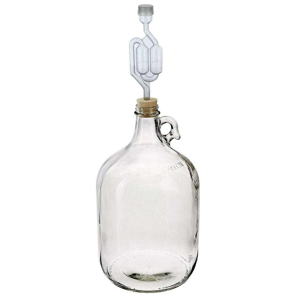 1 Gallon Glass Wine Fermenter-INCLUDES Rubber Stopper and Twin Bubble ...