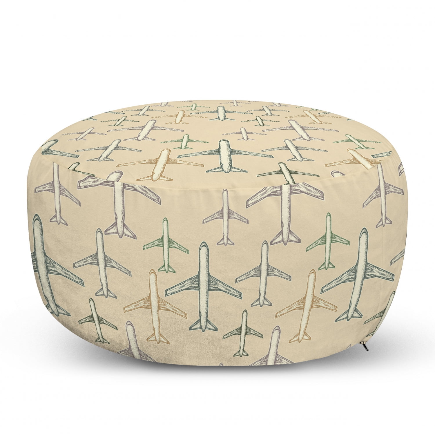 Vintage Airplane Pouf Cover with Zipper, Transportation Vacation Themed ...