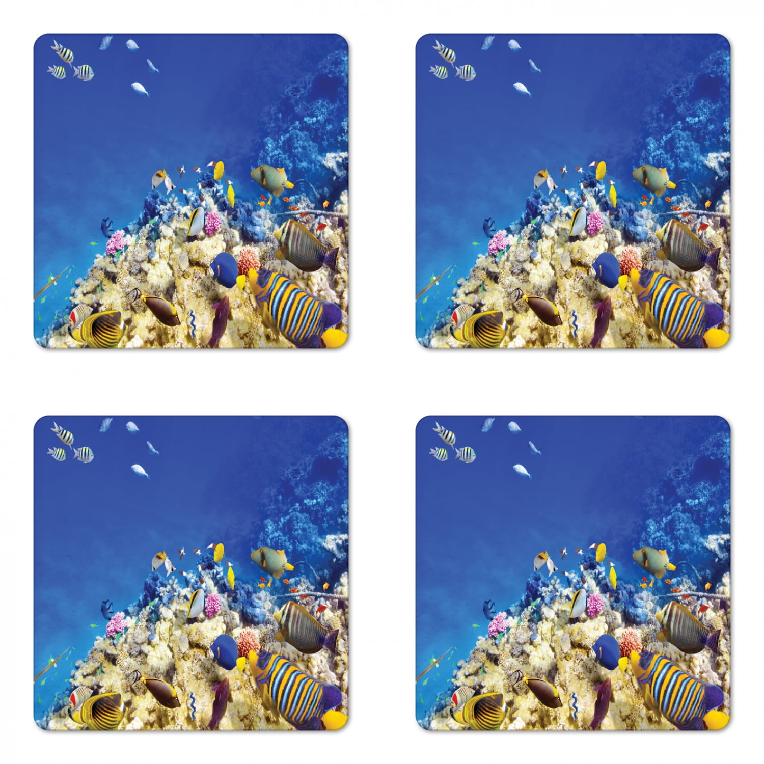 Ocean Coaster Set of 4, Underwater Life Wilderness Caribbean Ocean ...
