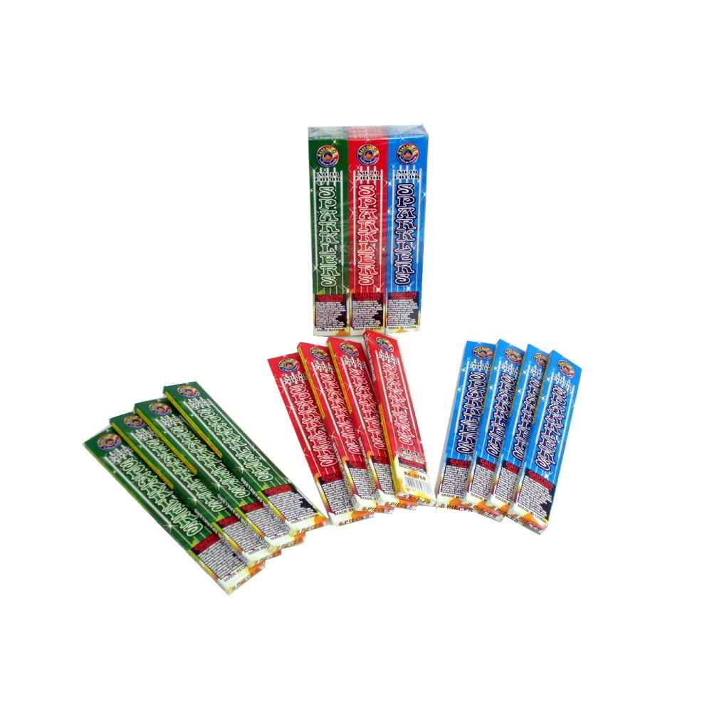2,304pc #10 Colored Sparklers, Red - Green - Blue, 24 packages of 16 ...