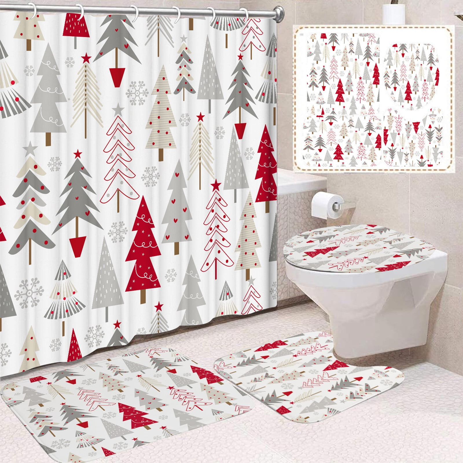 Click here for Todaioua Christmas Bathroom Set 4-Piece Shower Cur... prices