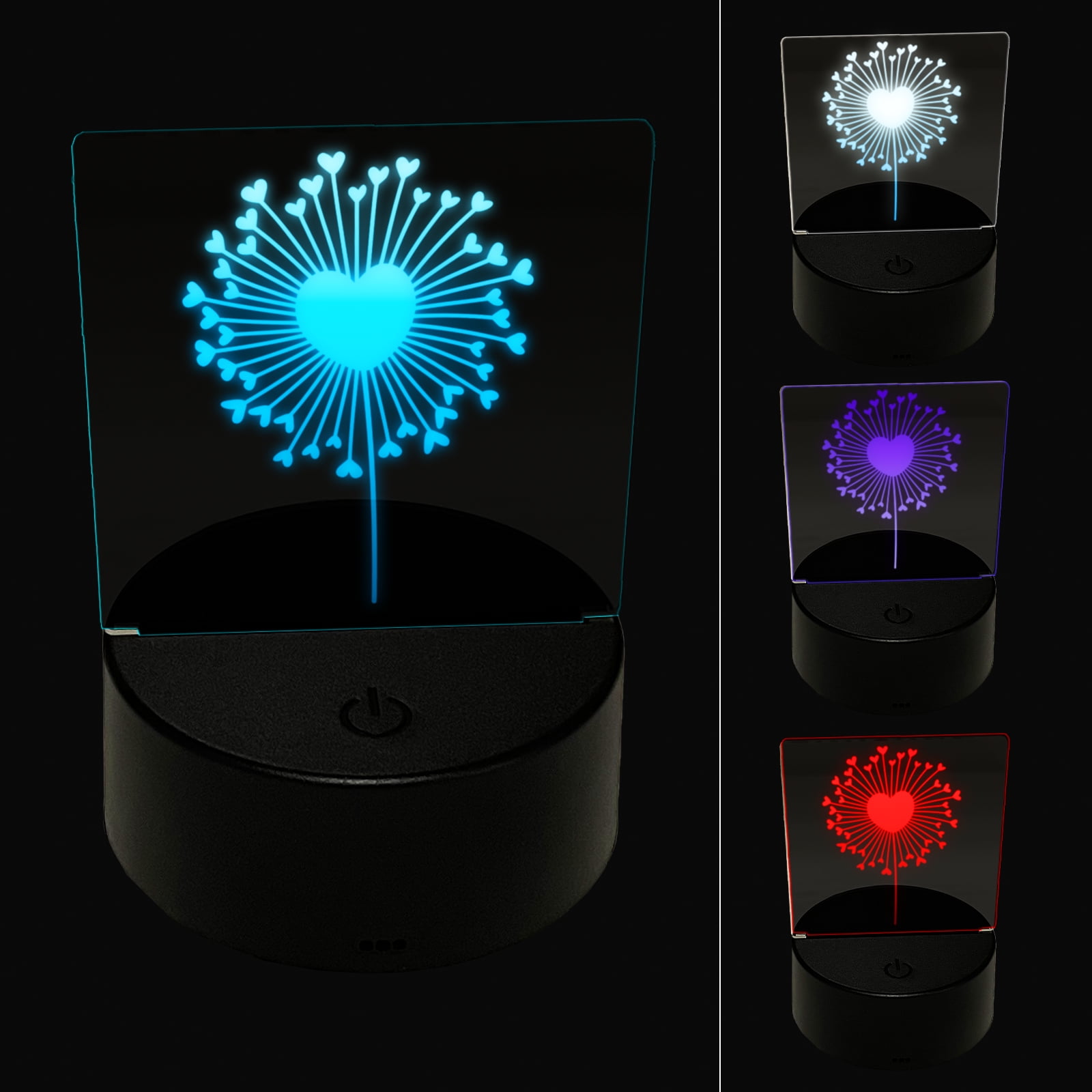 Heart Love Dandelion LED Night Light Sign 3D Illusion Desk Nightstand ...