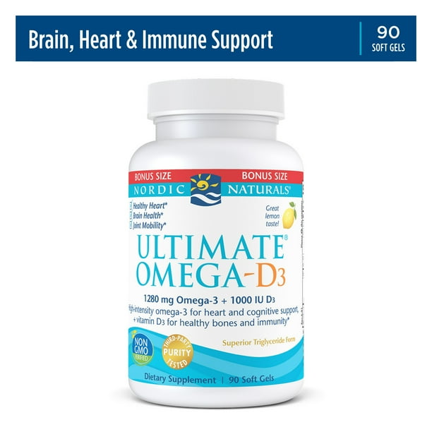 Nordic Naturals Ultimate Omega-D3 Softgels, Lemon, 1280 mg, Fish Oil 90 ...