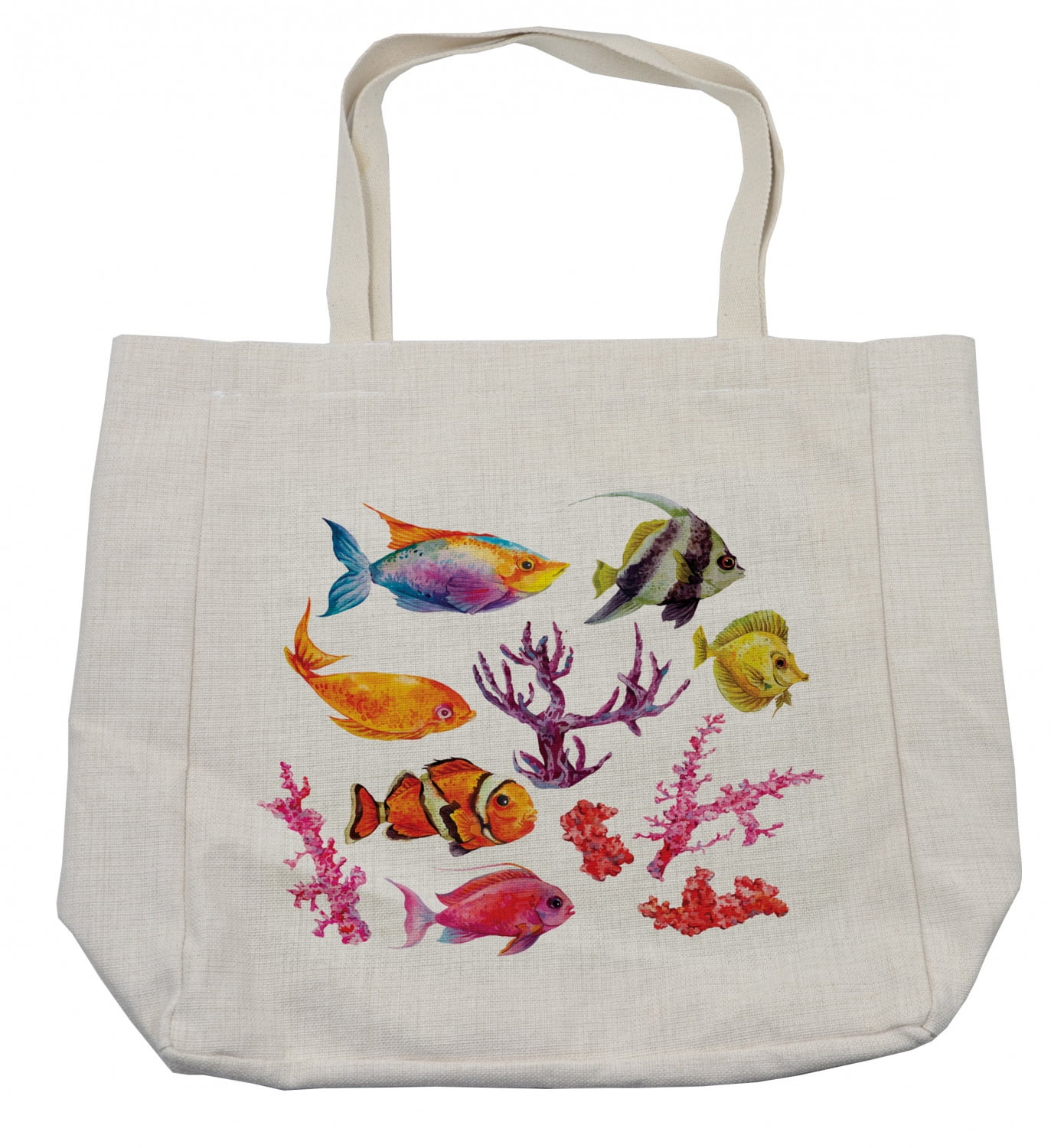 Ocean Shopping Bag, Illustration of Exotic Fish Seaweed Coral Algae and ...