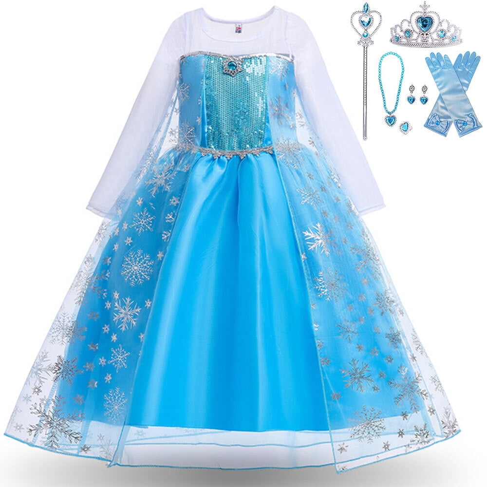 Girls Elsa Princess Costume Cosplay Dress Halloween Party Gown ...