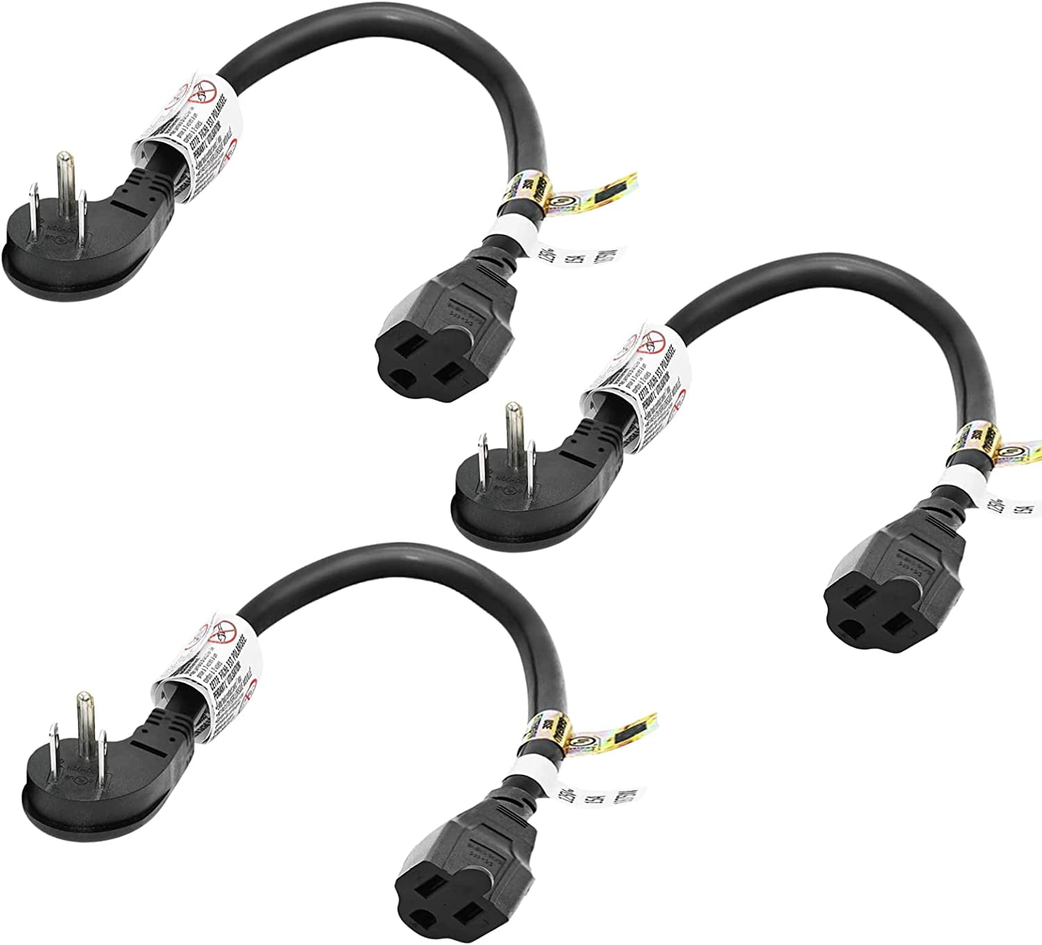 EP 3 Pack 1 Ft 16/3 Flat Plug Indoor Extension Cord, Black Low Profile ...