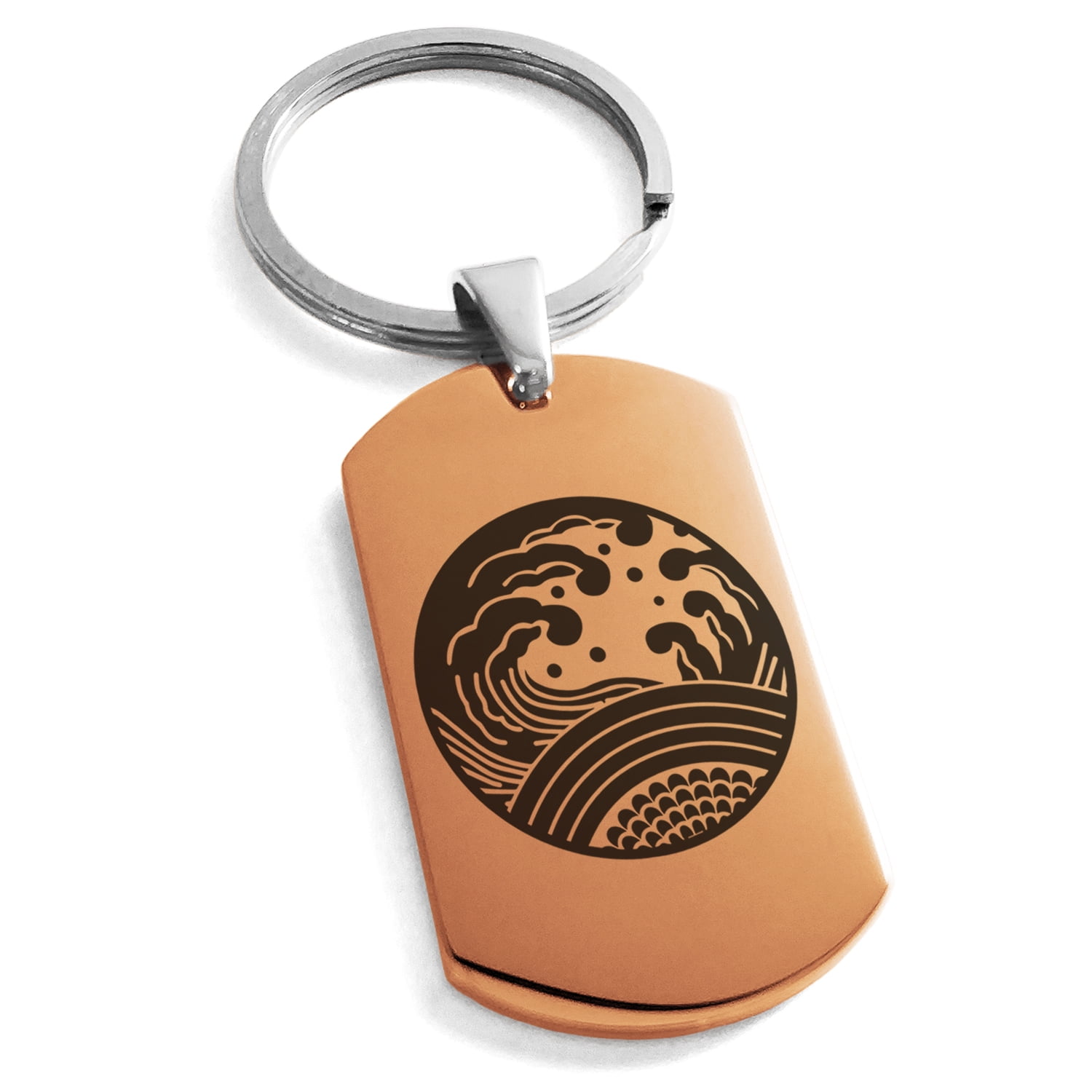 Stainless Steel Ocean Kamon Crest Engraved Dog Tag Keychain Keyring ...