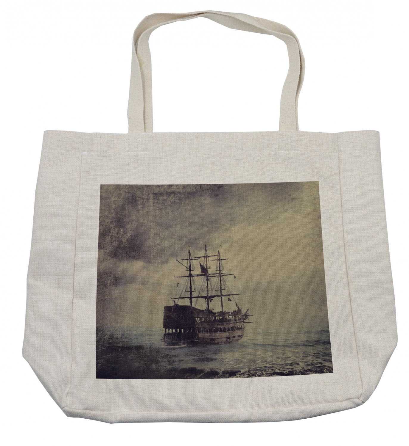 Nautical Shopping Bag, Old Pirate Ship in the Sea Historical Cruise ...