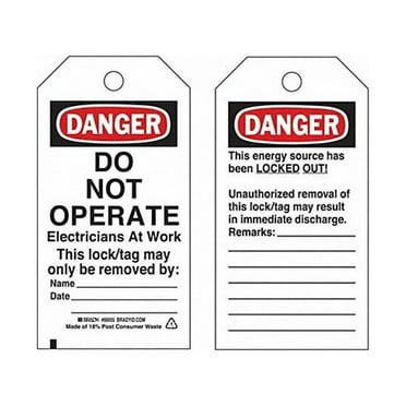 Brady Lockout Tags, 5 3/4 in x 3 in, Economy Polyester, Danger, Do Not ...