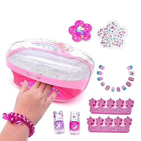 Kids Nail Polish Set for girls with Dryer - Unicorn Manicure Kit with ...