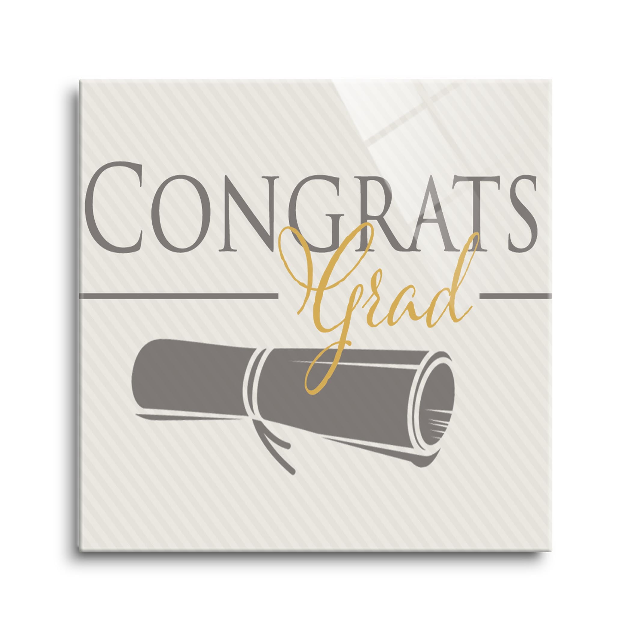 Congrats Grad Parchment Stripe Diploma 12 x 12 Glass Wall Hanging Sign ...
