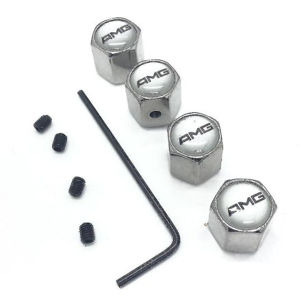 Mercedes Amg White Set Of 4 Chrome Anti-theft Car Tyre Air Dust Valve ...