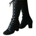 Okbop Womens Low Heeled Mid Calf Boots Retro Thick Plus Size Winter Comfort Warm Lace Up Boots