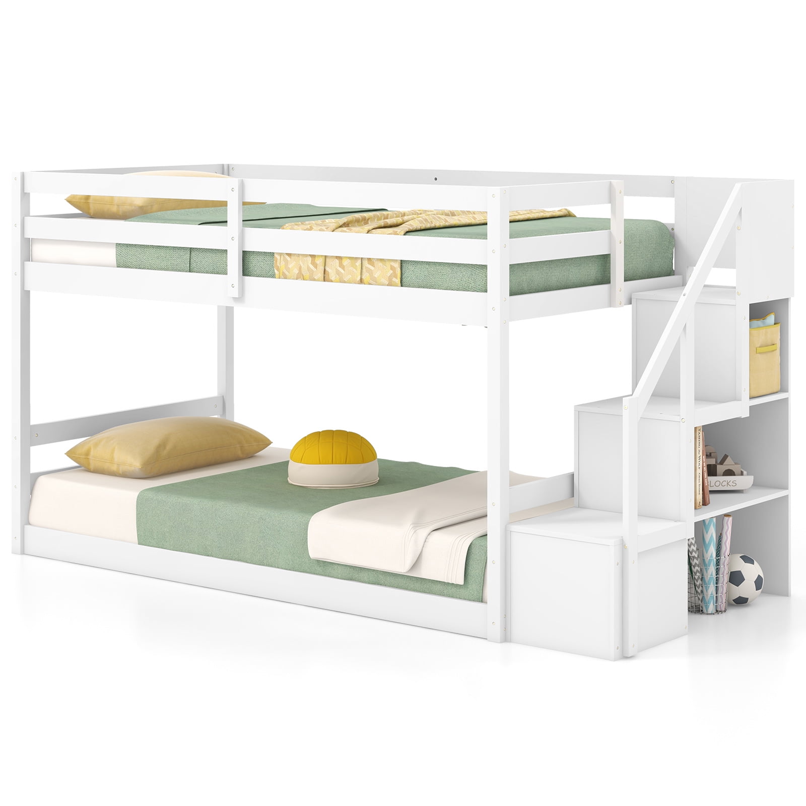 Click here for Costway Twin Over Twin Low Bunk Bed Solid Wood Flo... prices