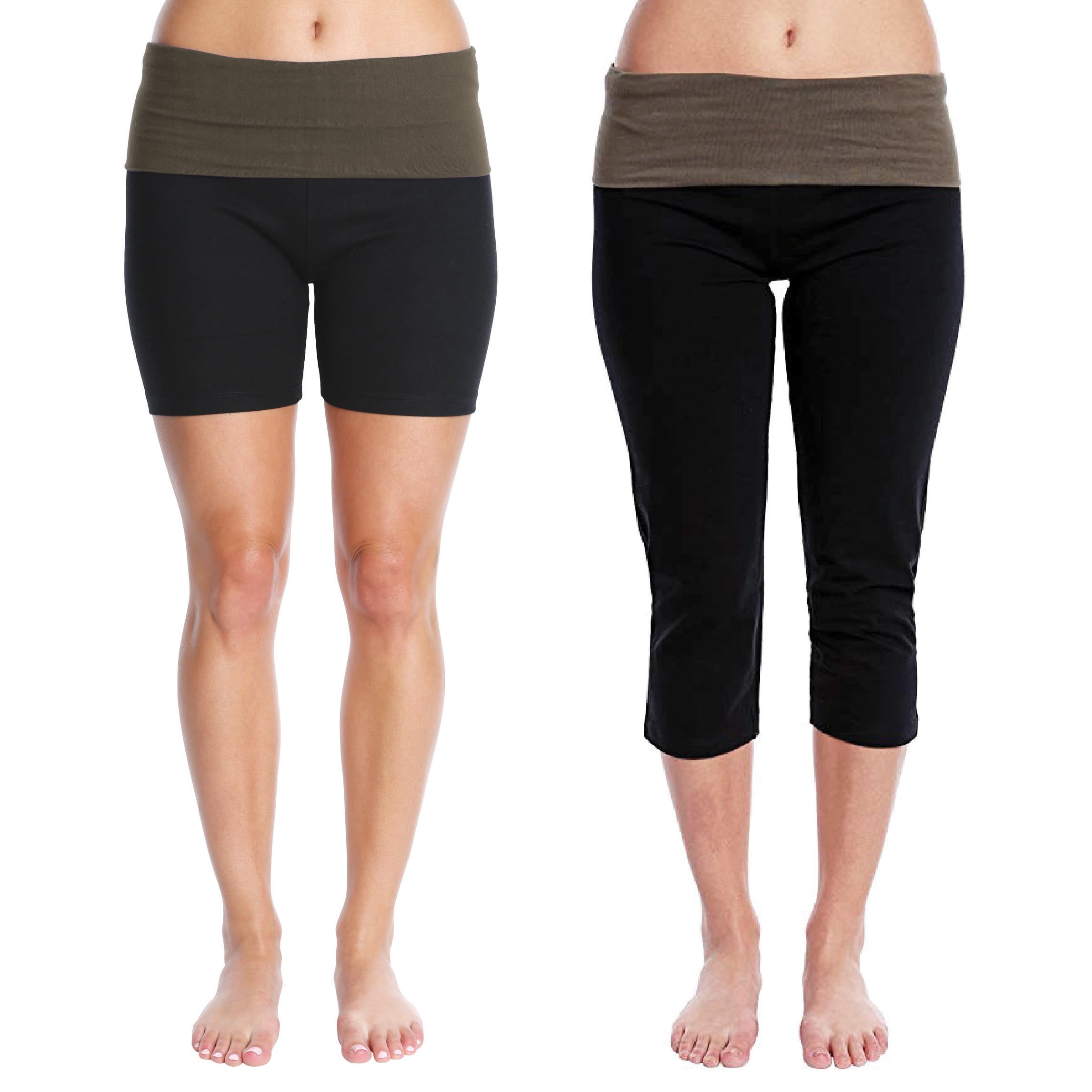 Blis Women Yoga Workout Capri Legging Pant and Short with Foldover ...