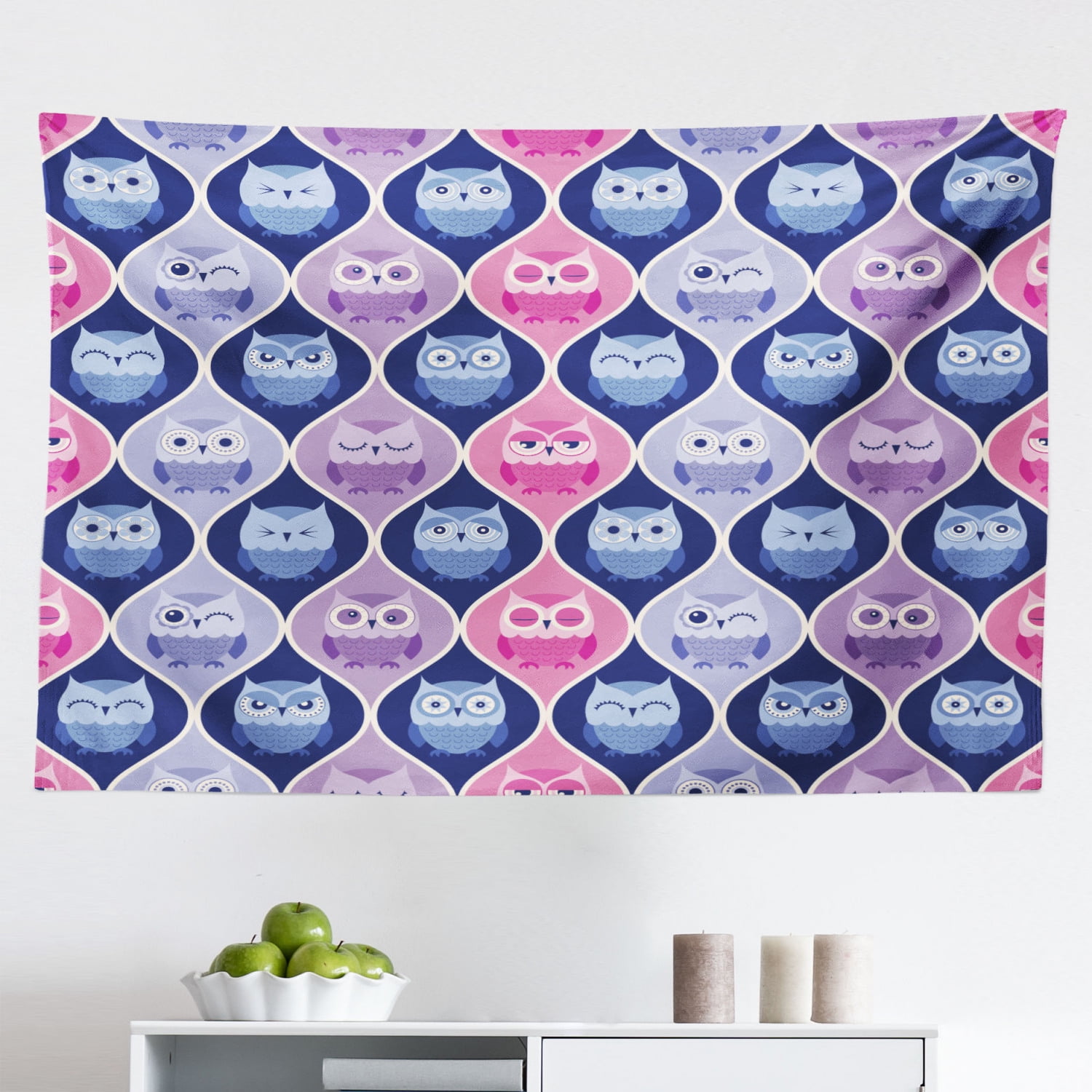 Owl Tapestry, Owls Waving in The Floral Tree Springtime Girly Design ...