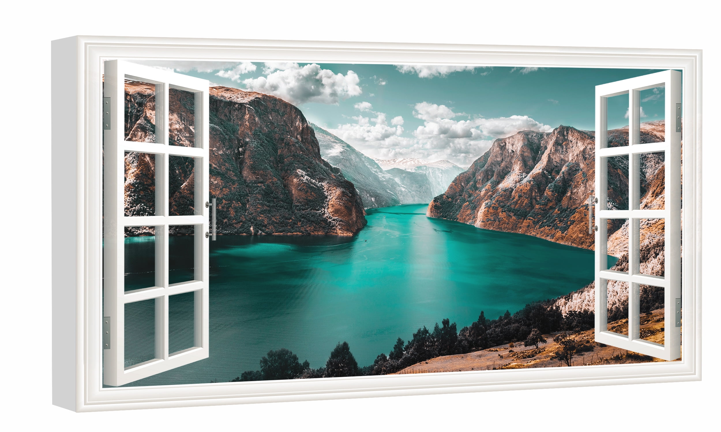 Window View of Mountain River Canvs Art Fake Open Window Wall Art ...