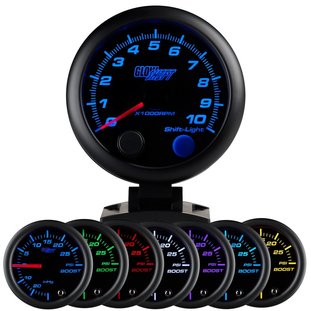 GlowShift Black 7 Color 95mm 3 3/4" Tachometer Gauge w Shift Light ...